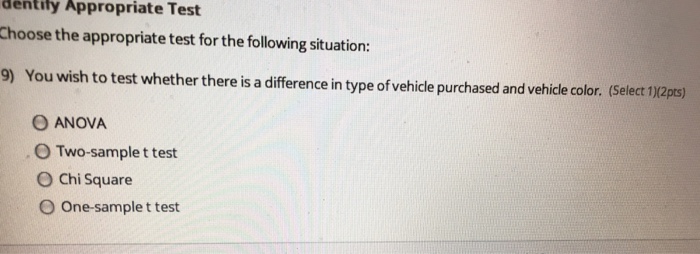 Solved Choose the appropriate test for the following | Chegg.com
