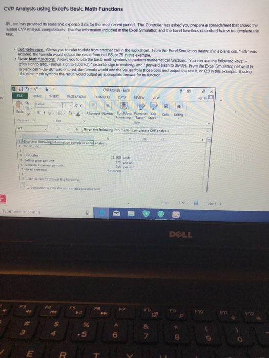 Solved CVP Analysis using Excel's Basic Math Functions JPL. | Chegg.com