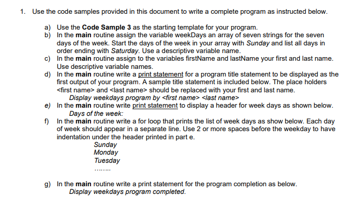 Solved 1. Use the code samples provided in this document to | Chegg.com