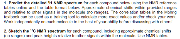 Solved 1. Predict the detailed 1H NMR spectrum for each | Chegg.com