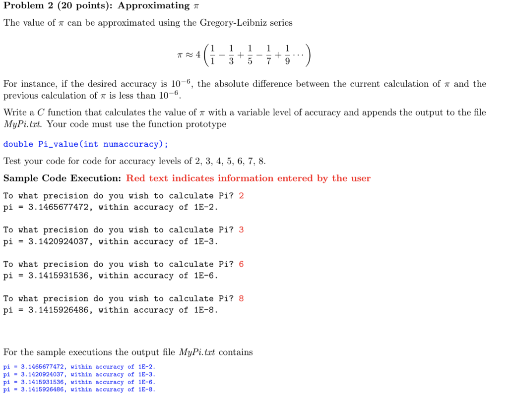 Solved Problem 2 (20 points): Approximating The value of 7 | Chegg.com
