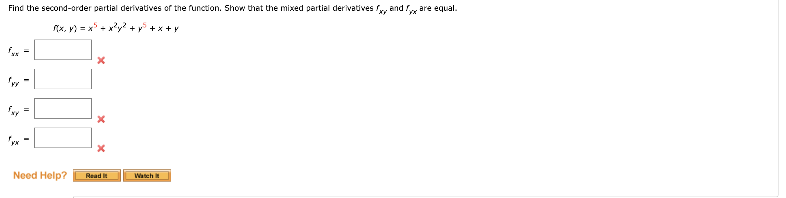 Solved Find The Second Order Partial Derivatives Of The