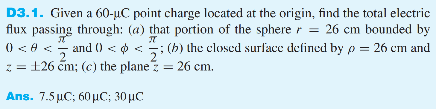 Solved D3.1. Given a 60−μC point charge located at the | Chegg.com
