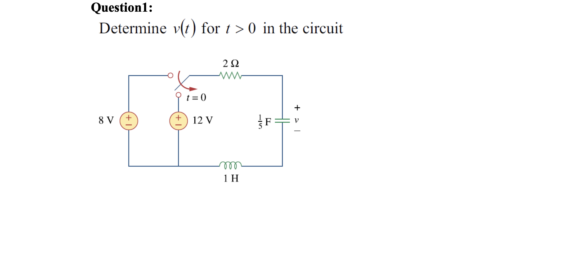 Solved Question1: Determine v(t) for t>0 in the circuit | Chegg.com