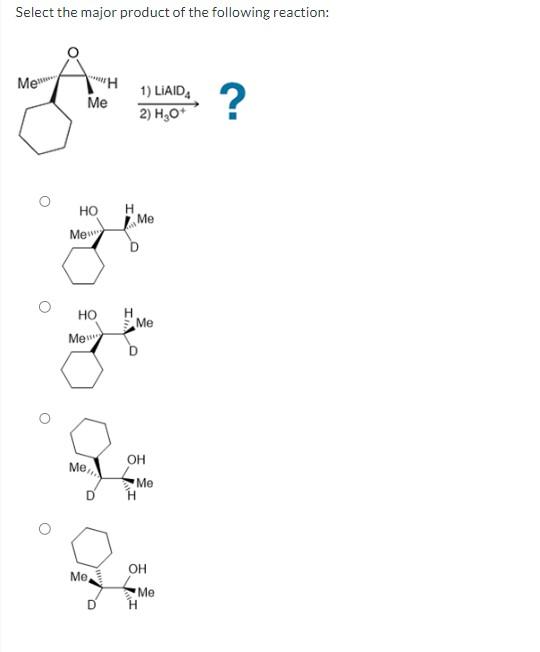 Solved Select the major product of the following reaction: | Chegg.com