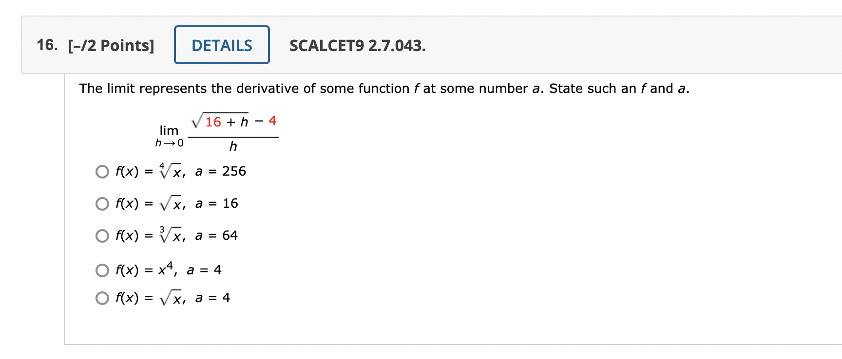 Solved The limit represents the derivative of some function | Chegg.com