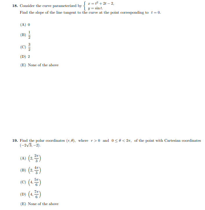 Solved 18. Consider the curve parameterized by { I=ť + 2t - | Chegg.com