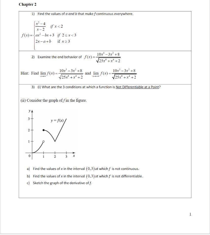 Solved Chapter 2 1) Find the values of a and b that make f | Chegg.com