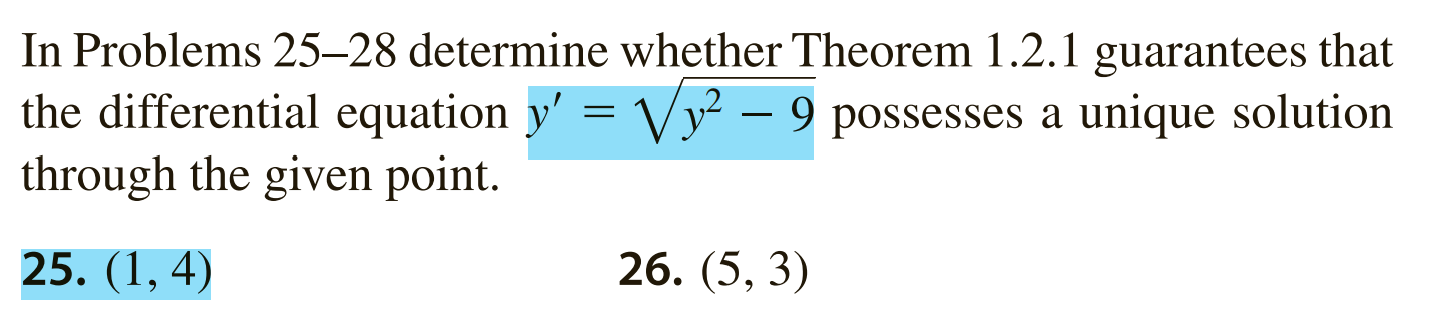 Solved In Problems 25-28 determine whether Theorem 1.2.1 | Chegg.com