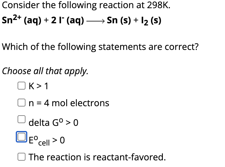 Solved Consider the following reaction at 298 K. | Chegg.com