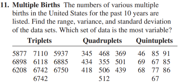 Solved 11. Multiple Births The numbers of various multiple | Chegg.com