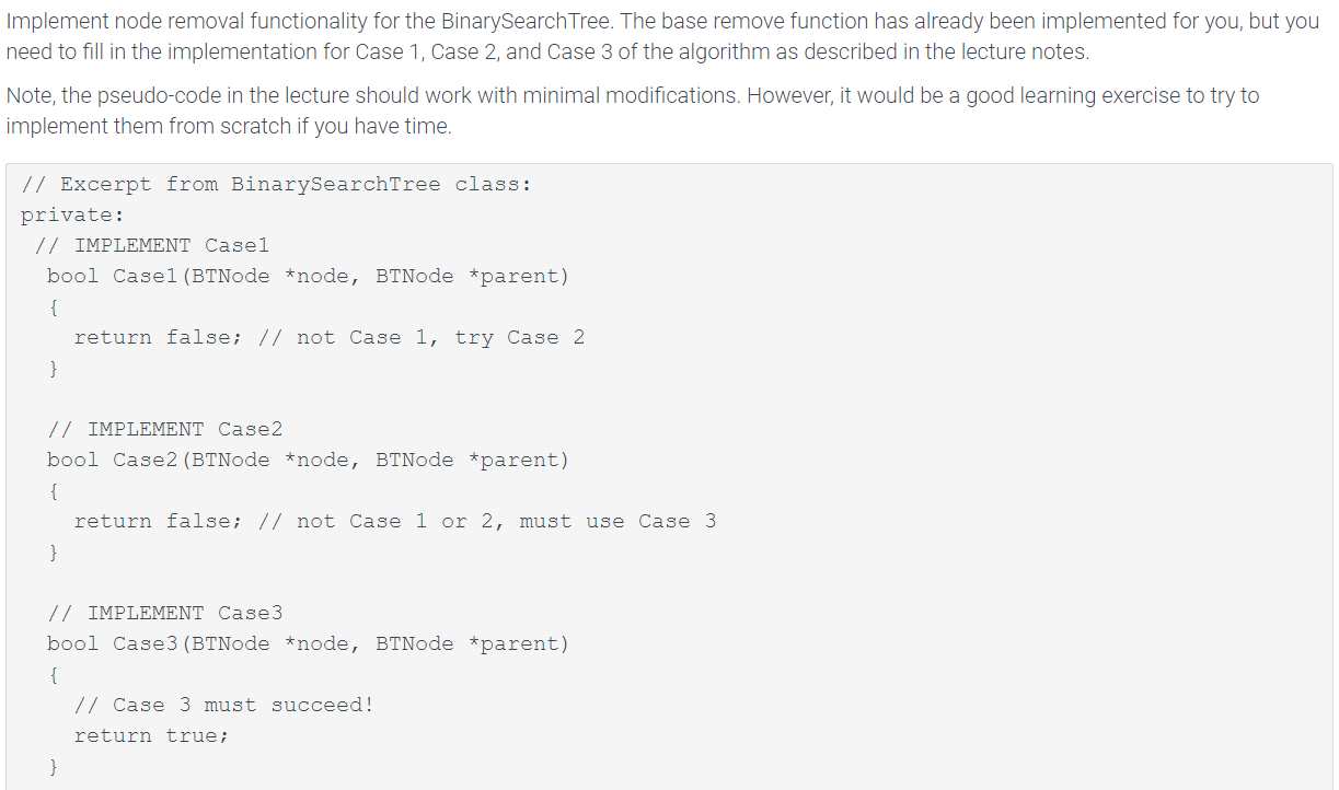 Implement node removal functionality for the | Chegg.com