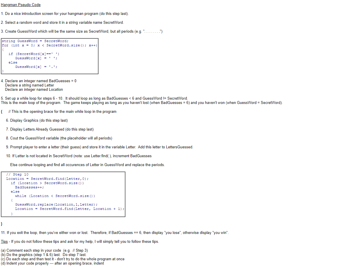 Solved THIS IS FOR C++ I NEED HELP CREATING A HANGMAN GAME | Chegg.com