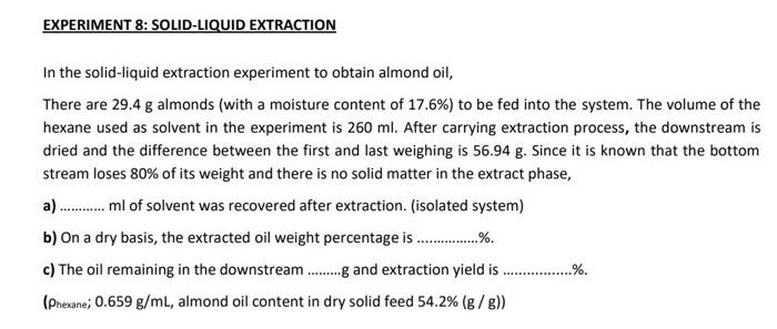 Solved EXPERIMENT 8: SOLID-LIQUID EXTRACTION In the | Chegg.com