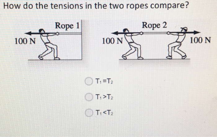 Solved How do the tensions in the two ropes compare? Rope 1 | Chegg.com