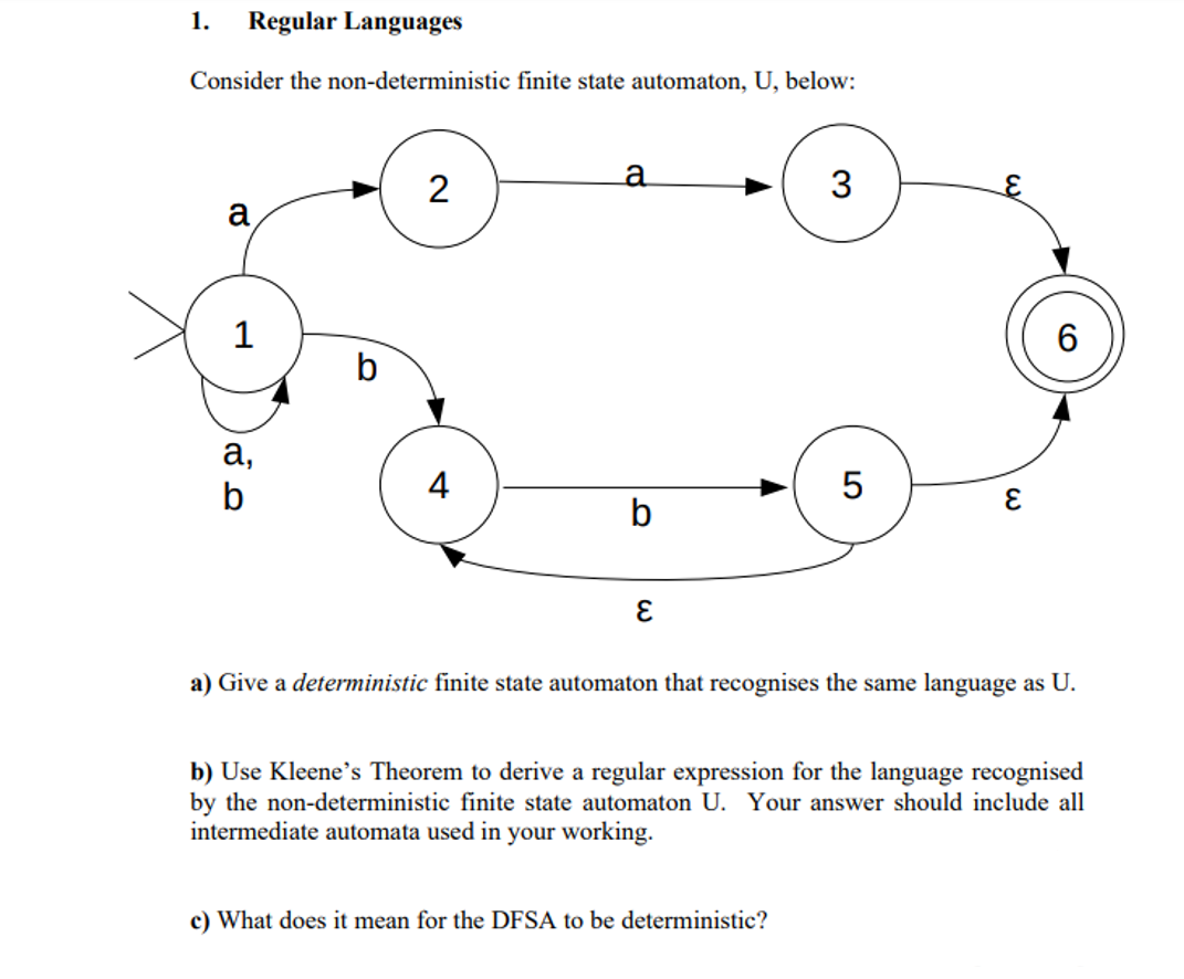 Solved 1. Regular Languages Consider the non-deterministic | Chegg.com