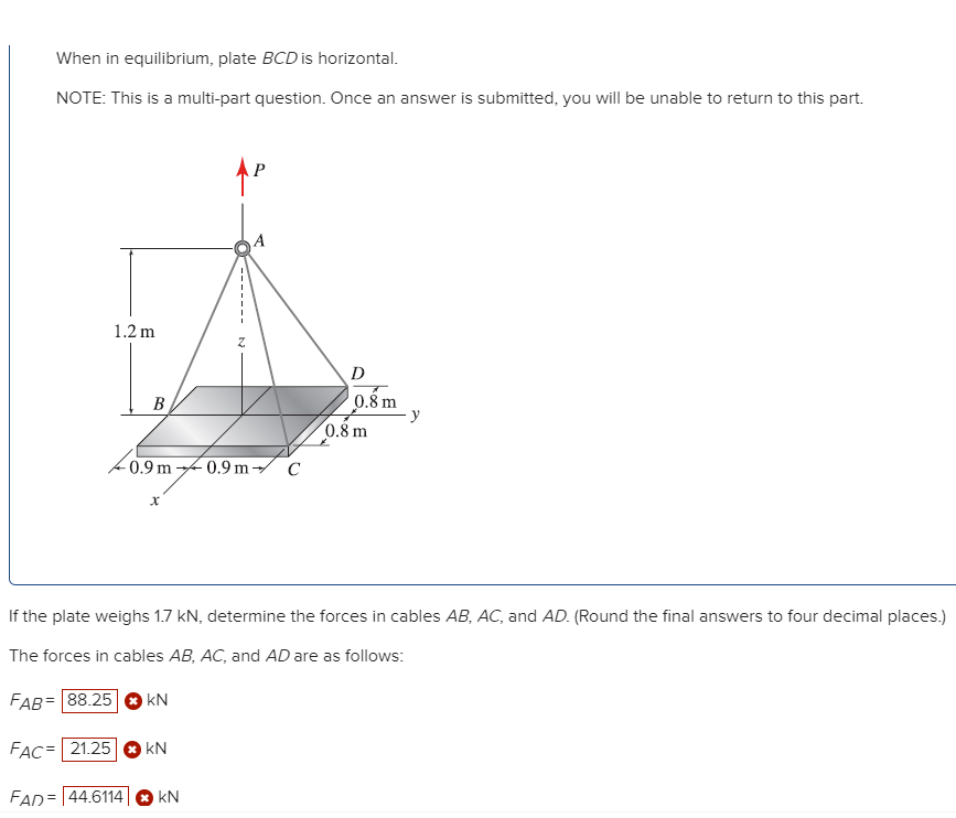 Solved When in equilibrium, plate BCD is horizontal. NOTE: | Chegg.com