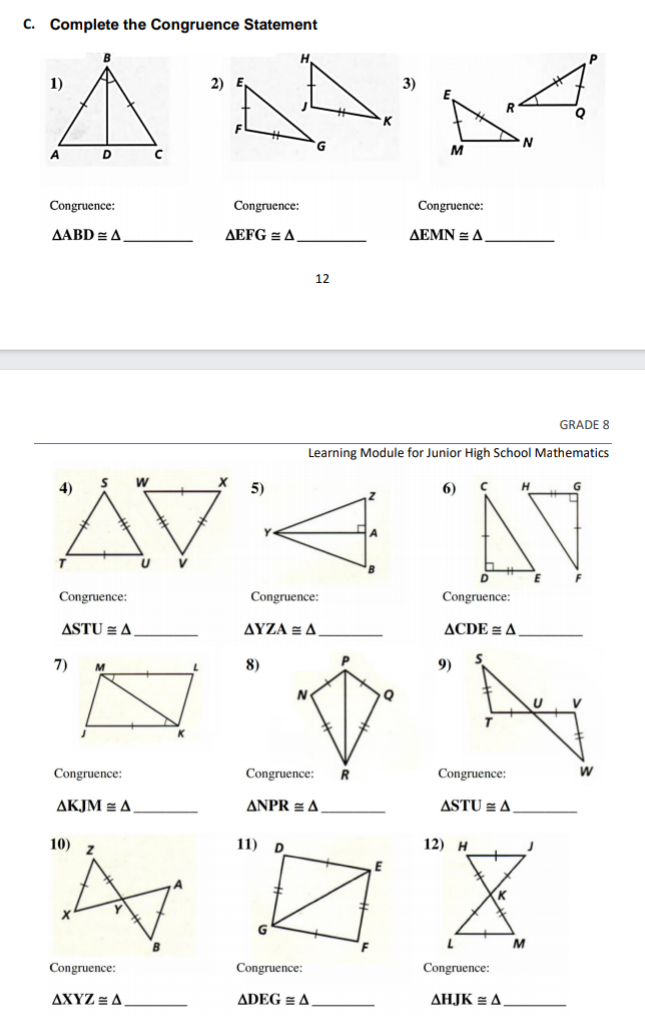 Solved C. Complete the Congruence Statement B H 1) 2) 3) N A | Chegg.com
