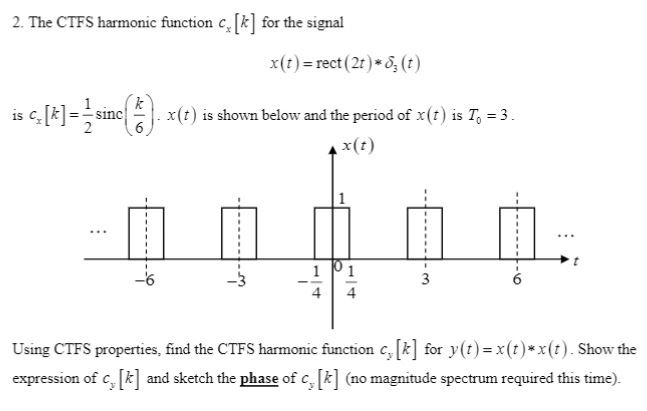 Solved 2. The CTFS harmonic function c[k] for the signal | Chegg.com