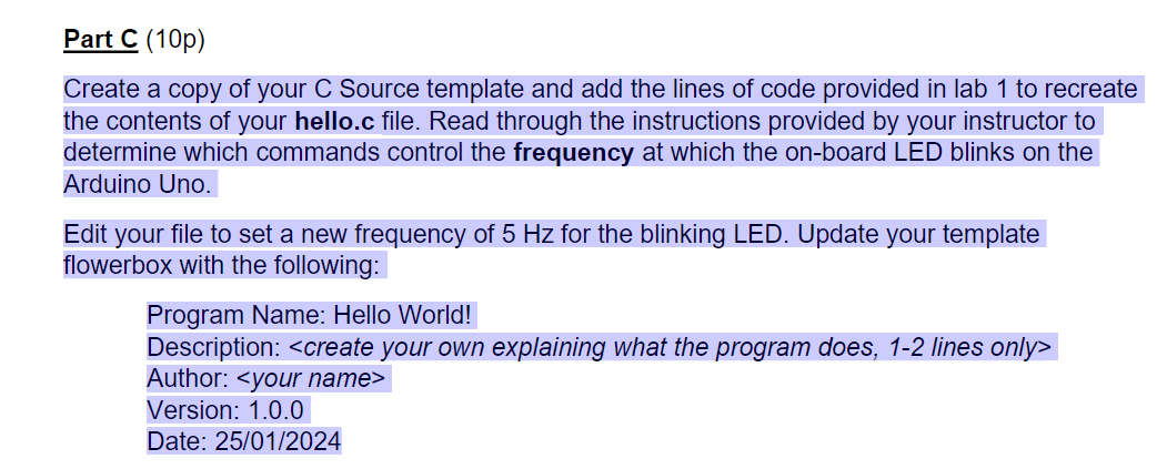 Solved )10pCreate a copy of your C Source template and add | Chegg.com