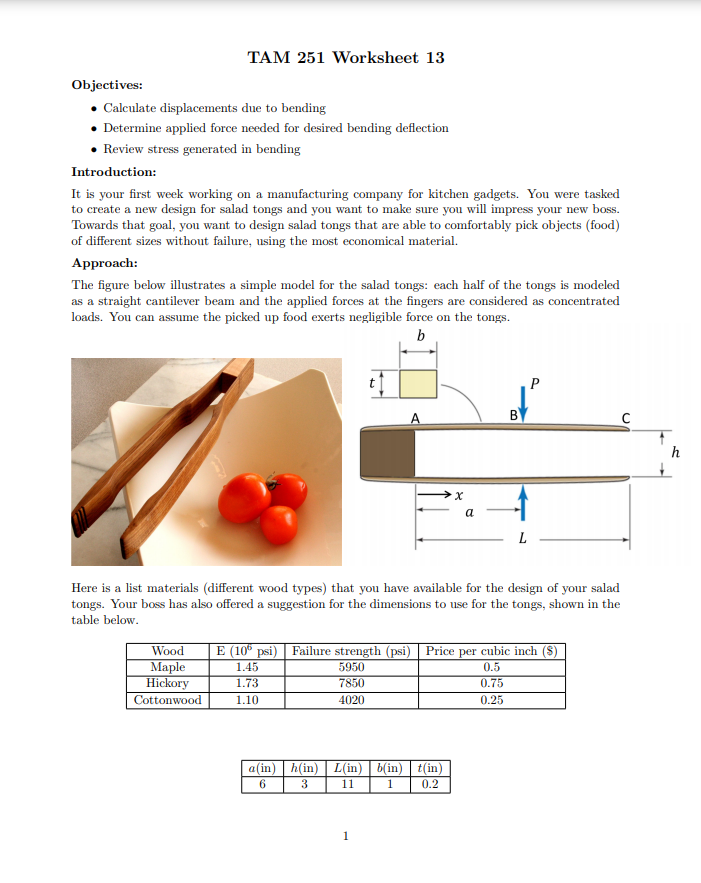 TAM 251 Worksheet 13 Objectives: • Calculate | Chegg.com
