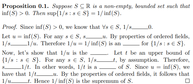 Solved Proposition 0.1. Suppose S CR is a non-empty, bounded | Chegg.com