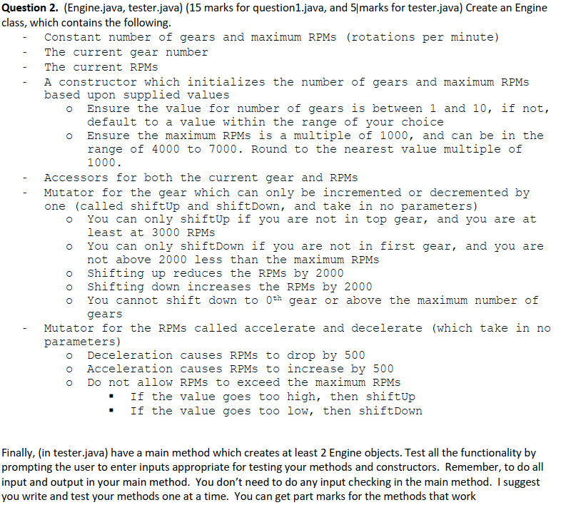 Solved Question 2 Enginejava Testerjava 15 Marks For 