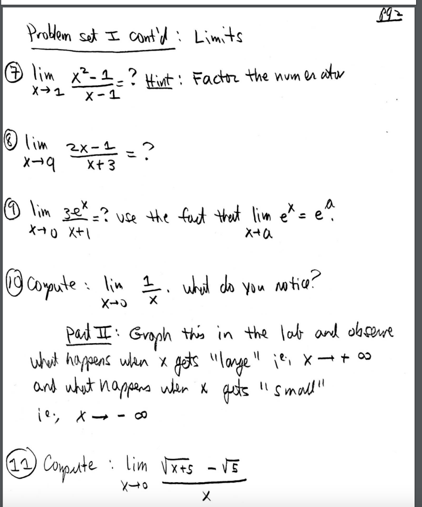 Solved 892 Problem set I contid: Limits ③ lim x²-1= ? Hint: | Chegg.com