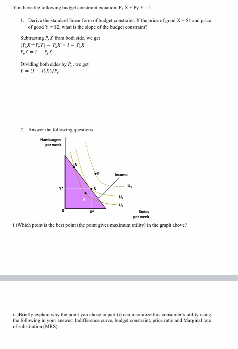 Solved You have the following budget constraint equation, PX | Chegg.com