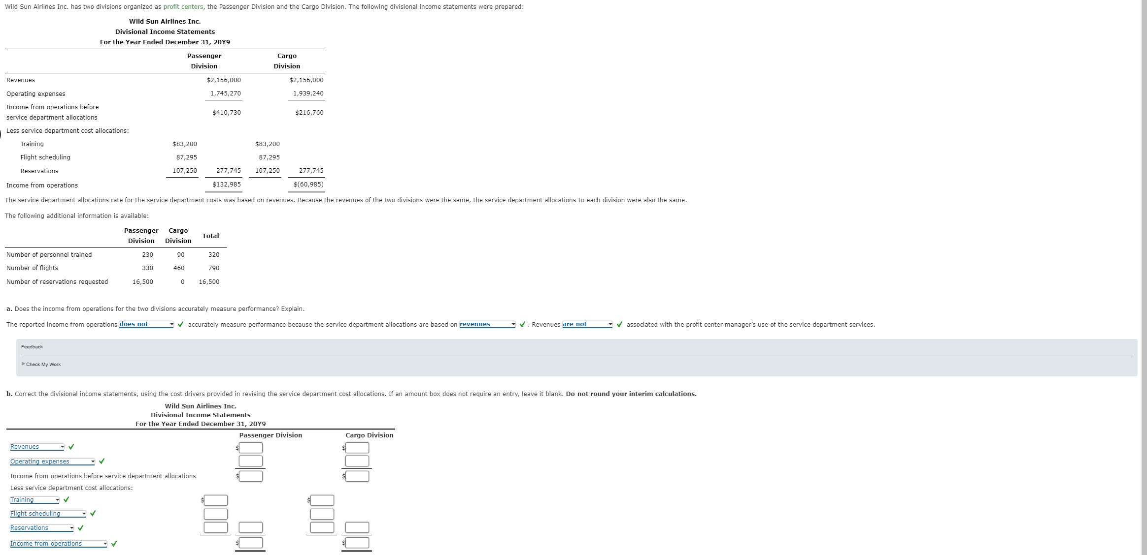 Solved Wild Sun Airlines Inc. has two divisions organized as | Chegg.com