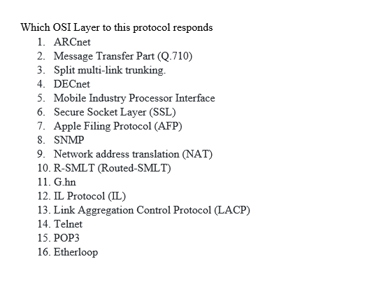 Solved Which OSI Layer to this protocol responds 1. ARCnet | Chegg.com