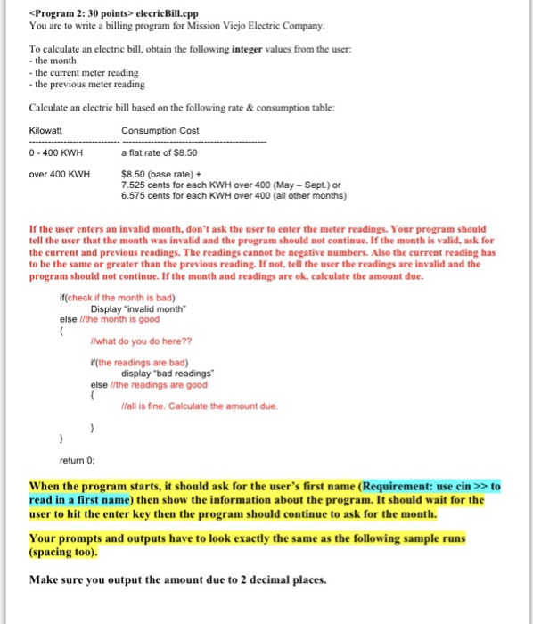 Solved Program 2: 30 points>elecricBill.cpp You are to write | Chegg.com