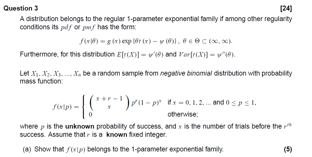 Solved A distribution belongs to the regular 1-parameter | Chegg.com