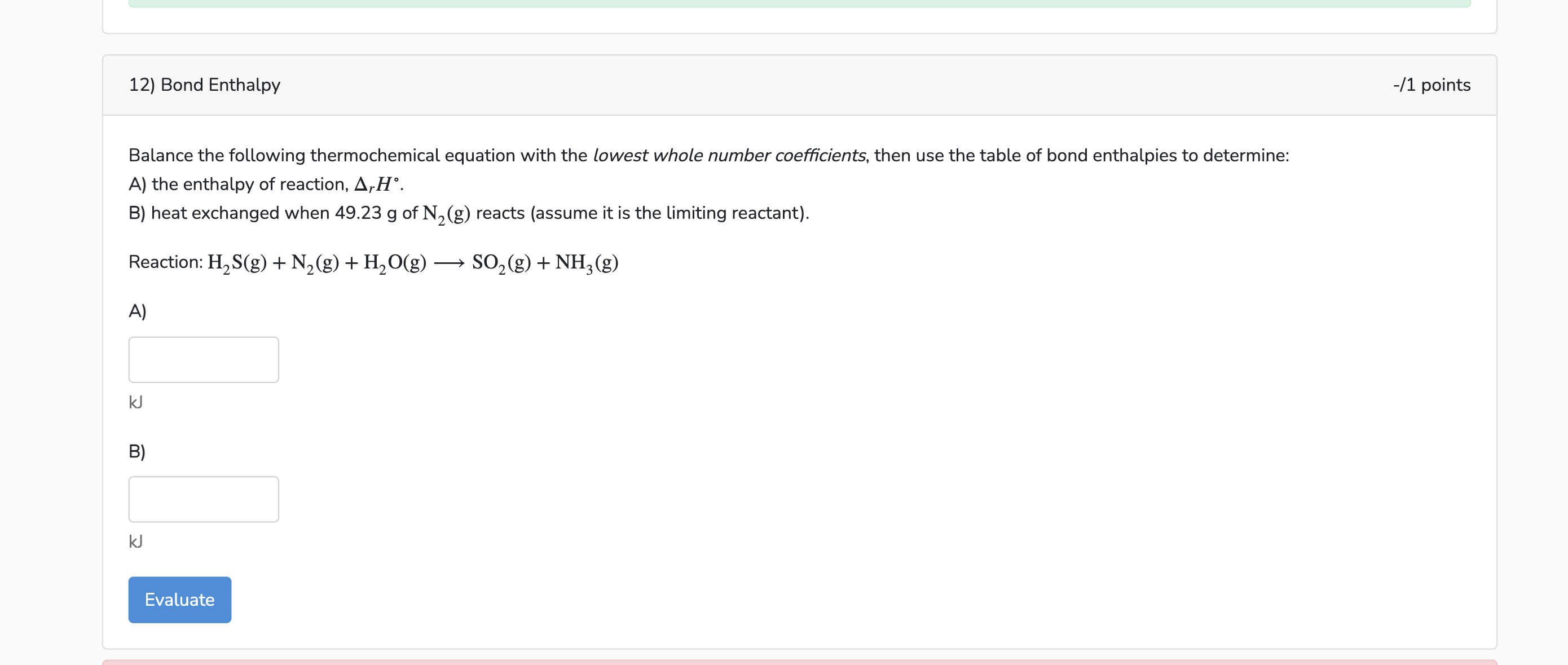 Solved Balance the following thermochemical equation with | Chegg.com