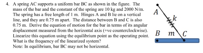 Solved 4. A spring AC supports a uniform bar BC as shown in | Chegg.com