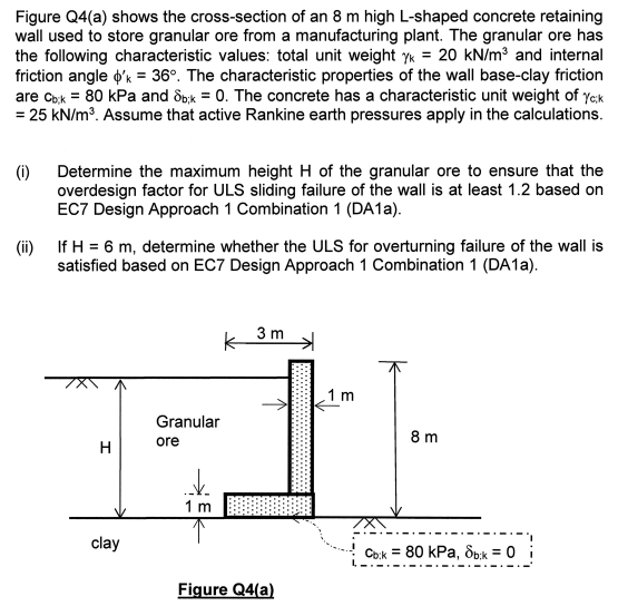Solved Figure Q4(a) shows the cross-section of an 8 m high | Chegg.com