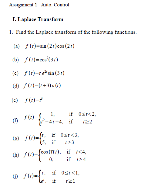 Solved Assignment 1 ﻿Auto. ControlI. Laplace TransformFind | Chegg.com