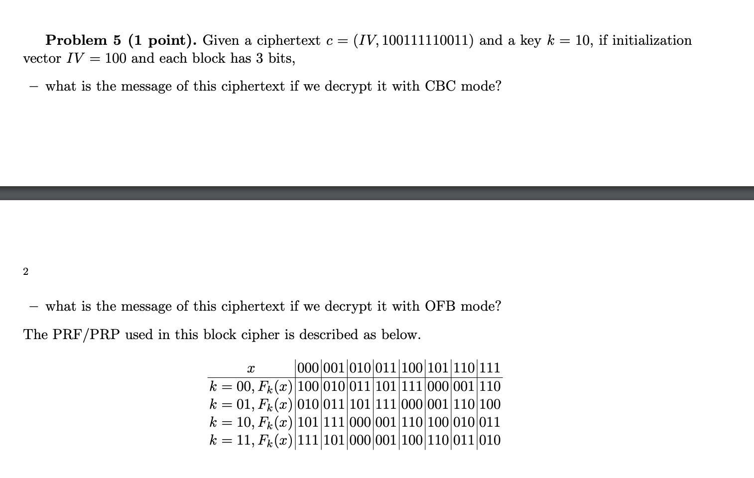 Solved Problem 5 (1 point). Given a ciphertext | Chegg.com