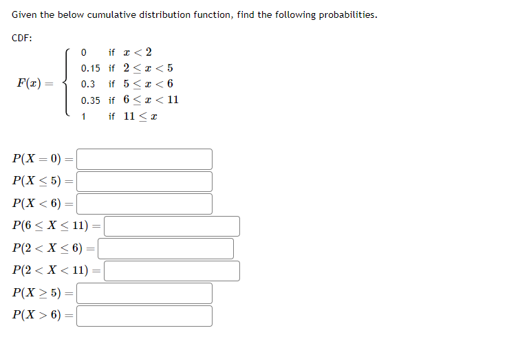 Solved Given the below cumulative distribution function, | Chegg.com