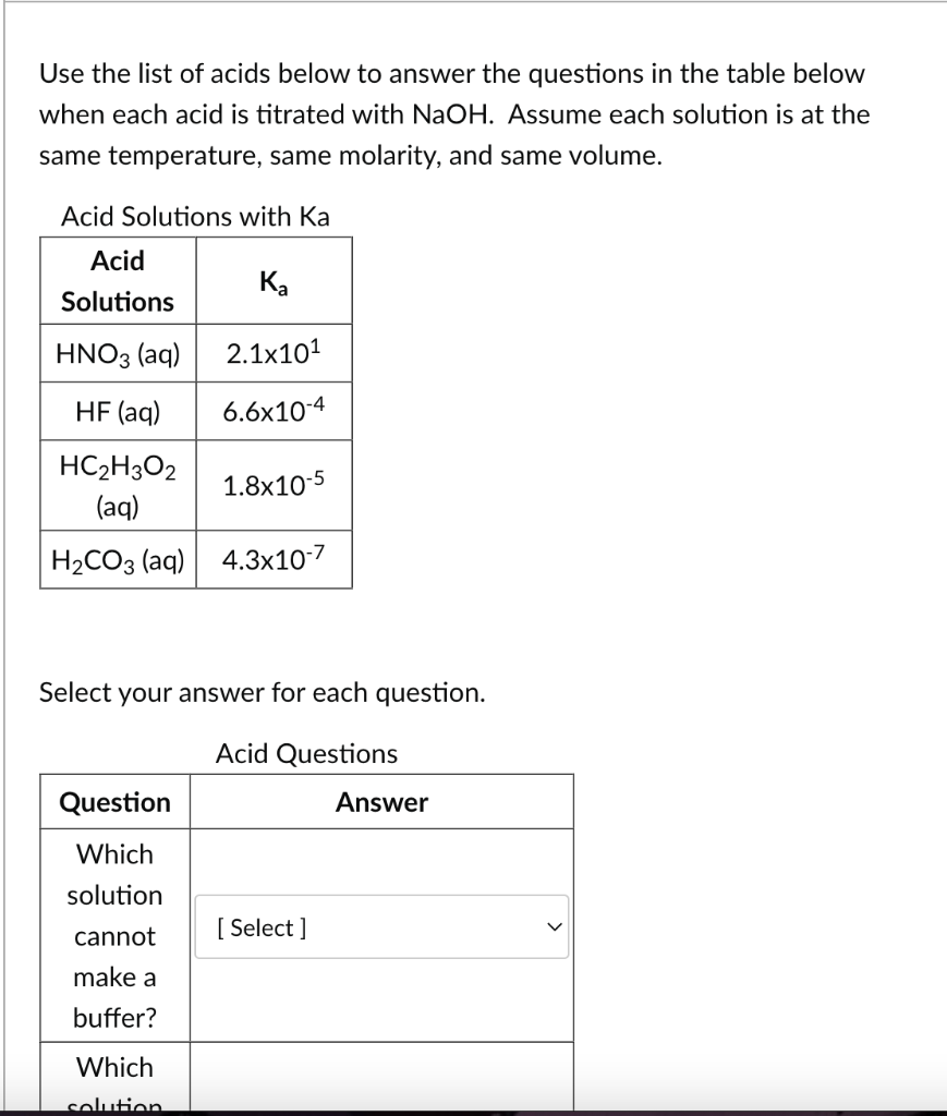 Solved Use the list of acids below to answer the questions | Chegg.com