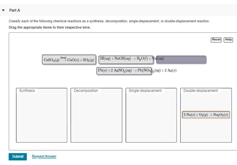 Solved Part A Classify each of the following chemical | Chegg.com