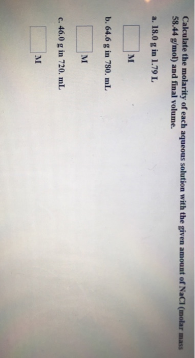 Solved Calculate the molarity of each aqueous solution with | Chegg.com