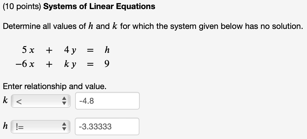 Solved (10 points) Systems of Linear Equations Determine all | Chegg.com