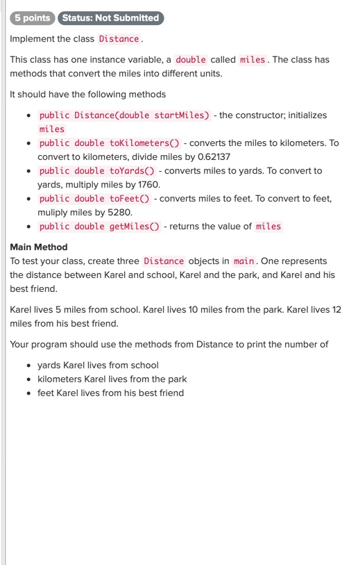 Solved 5 points Status: Not Submitted Implement the class | Chegg.com