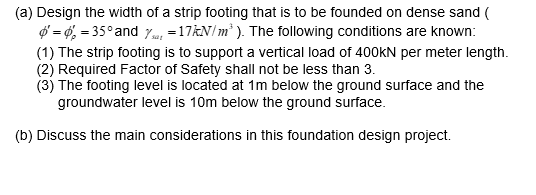 Solved (a) Design the width of a strip footing that is to be | Chegg.com
