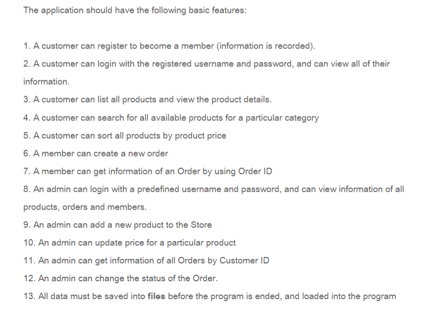 Solved USE JAVA TO MAKE AN APPLICATION FOR STORE ORDER | Chegg.com
