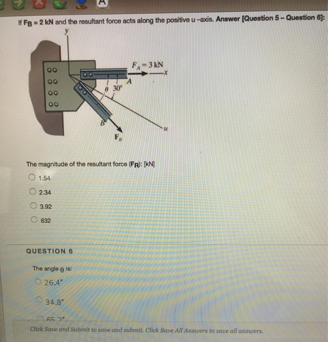 Solved If FB-2 kN and the resultant force acts along the | Chegg.com