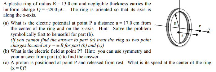 Solved A plastic ring of radius R = 13.0 cm and negligible | Chegg.com