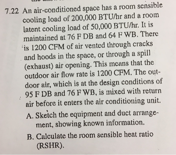 Solved 7.22 An air-conditioned space has a room sensible | Chegg.com