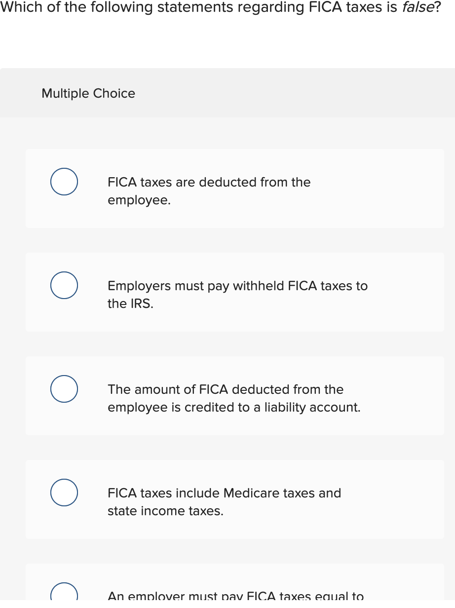 Solved Which of the following statements regarding FICA | Chegg.com